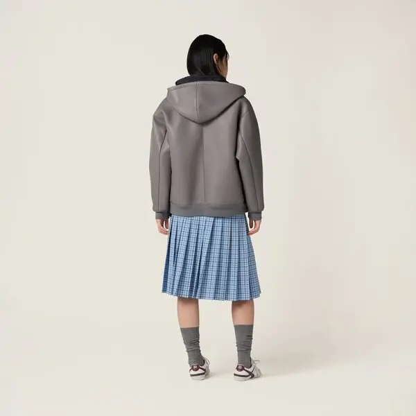 Miu Miu Nappa Leather And Bonded Jersey Hoodie Jacket - Marble
